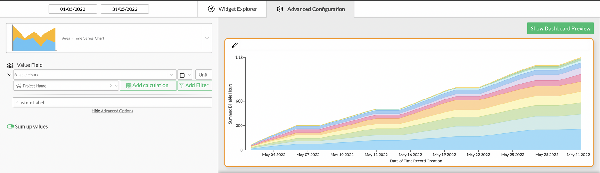 Area - Time Series Chart - Widget Types - Widgets - Getting started - Exply Docs